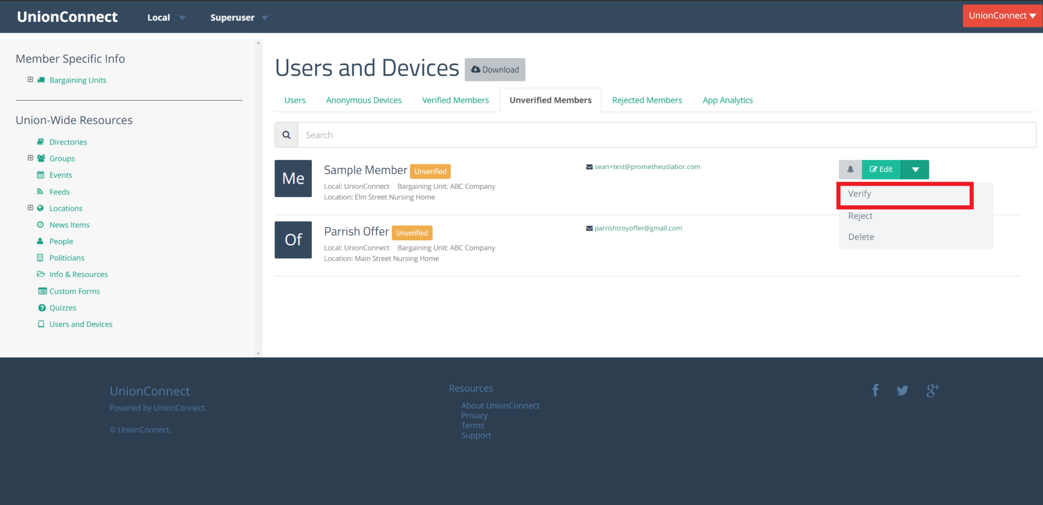 Verifying Members – UnionConnect